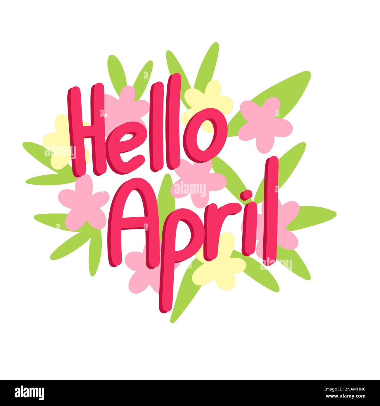 Hello April hand drawn illustration. Spring sticker banner card ...