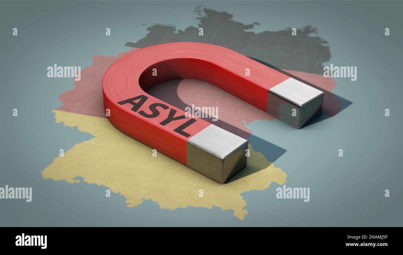 A magnet with the German word "Asyl" on a map of Germany - Germany an ...