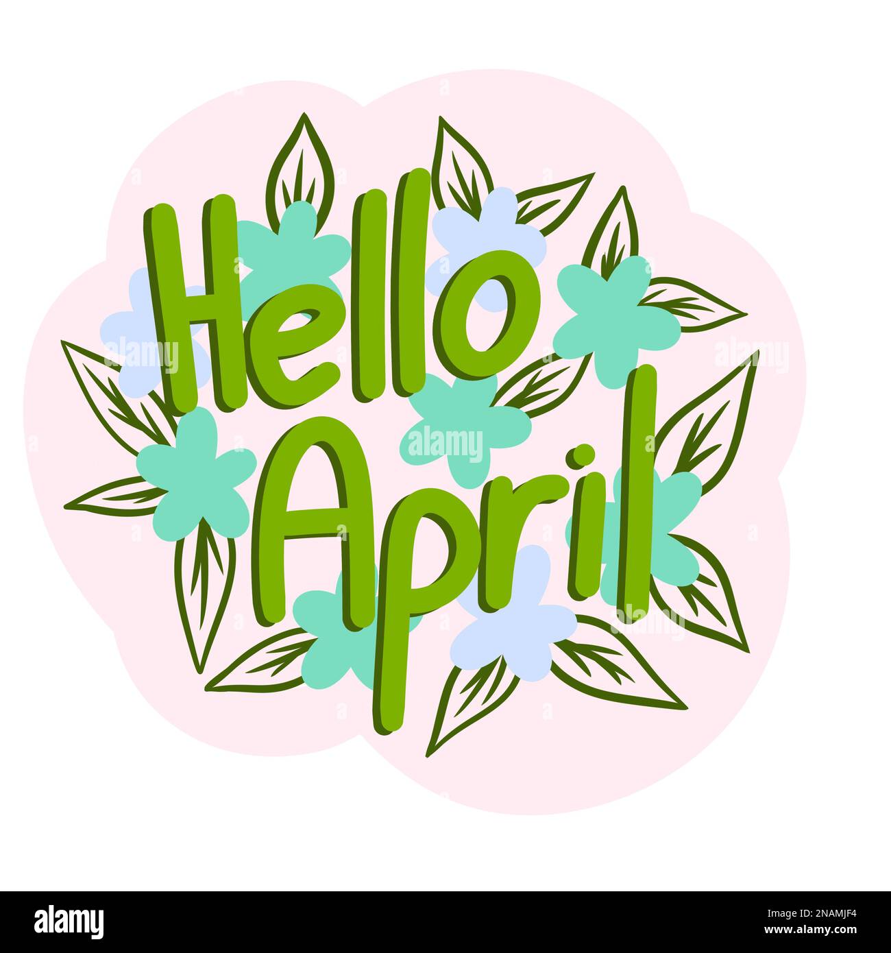 Hello April hand drawn illustration. Spring sticker banner card ...