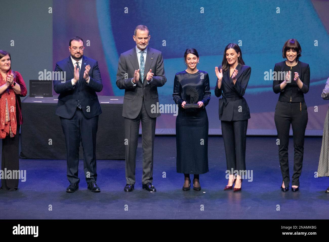 (L-R) the President of Asturias, Adrián Barbón; King Felipe VI; Queen ...