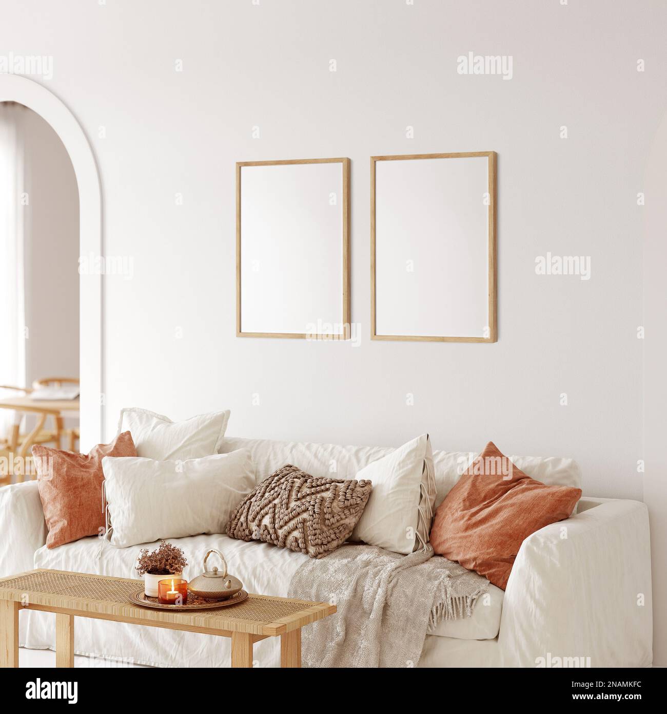 Frame and poster mockup in Boho style interior. 3d rendering, 3d ...