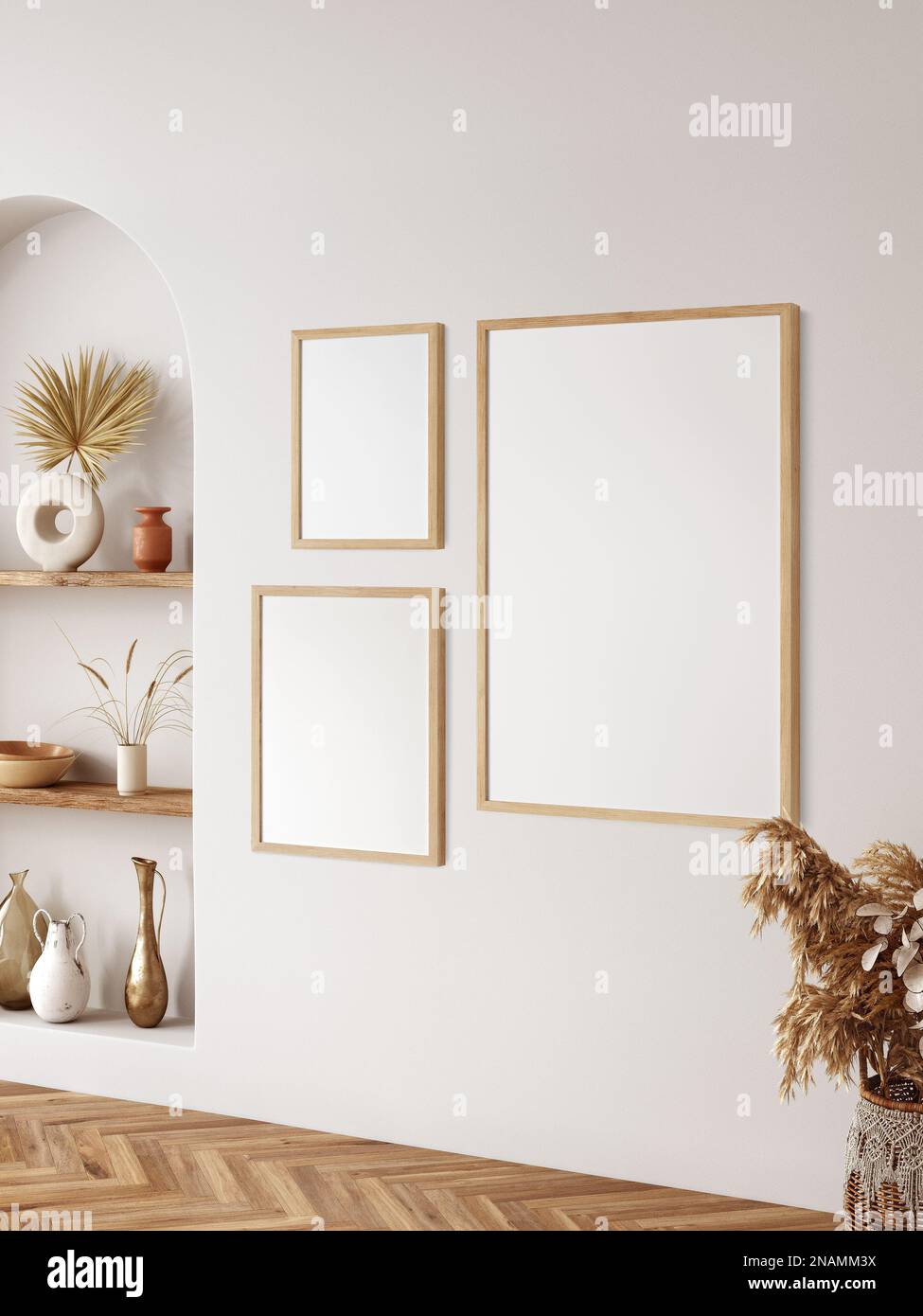 Frame and poster mockup in Boho style interior. 3d rendering, 3d ...