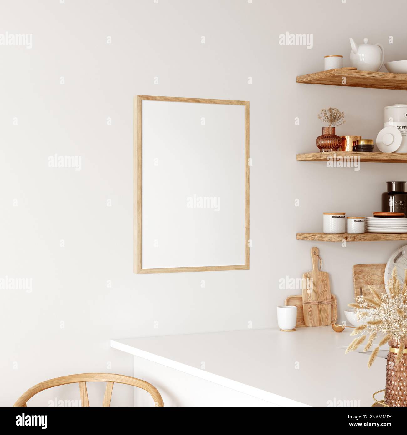 Angle frame, angle interior, and poster mockup in Boho style interior ...