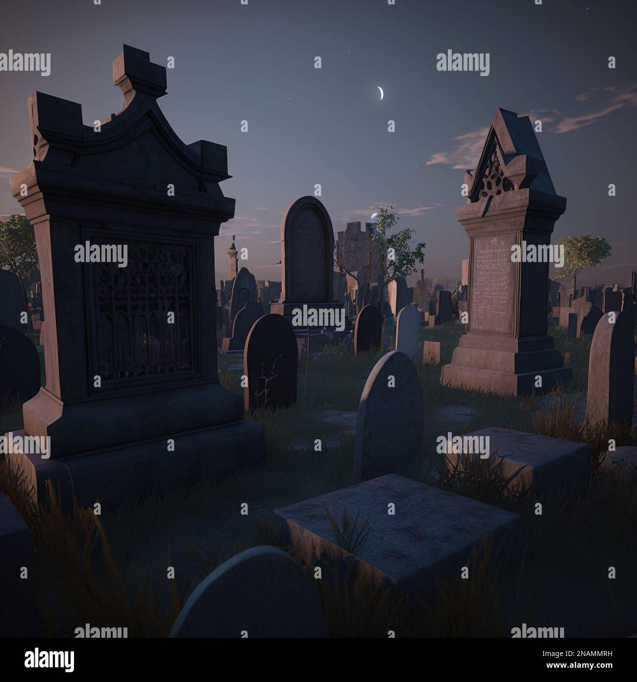 Moonlit cemetery hi-res stock photography and images - Alamy