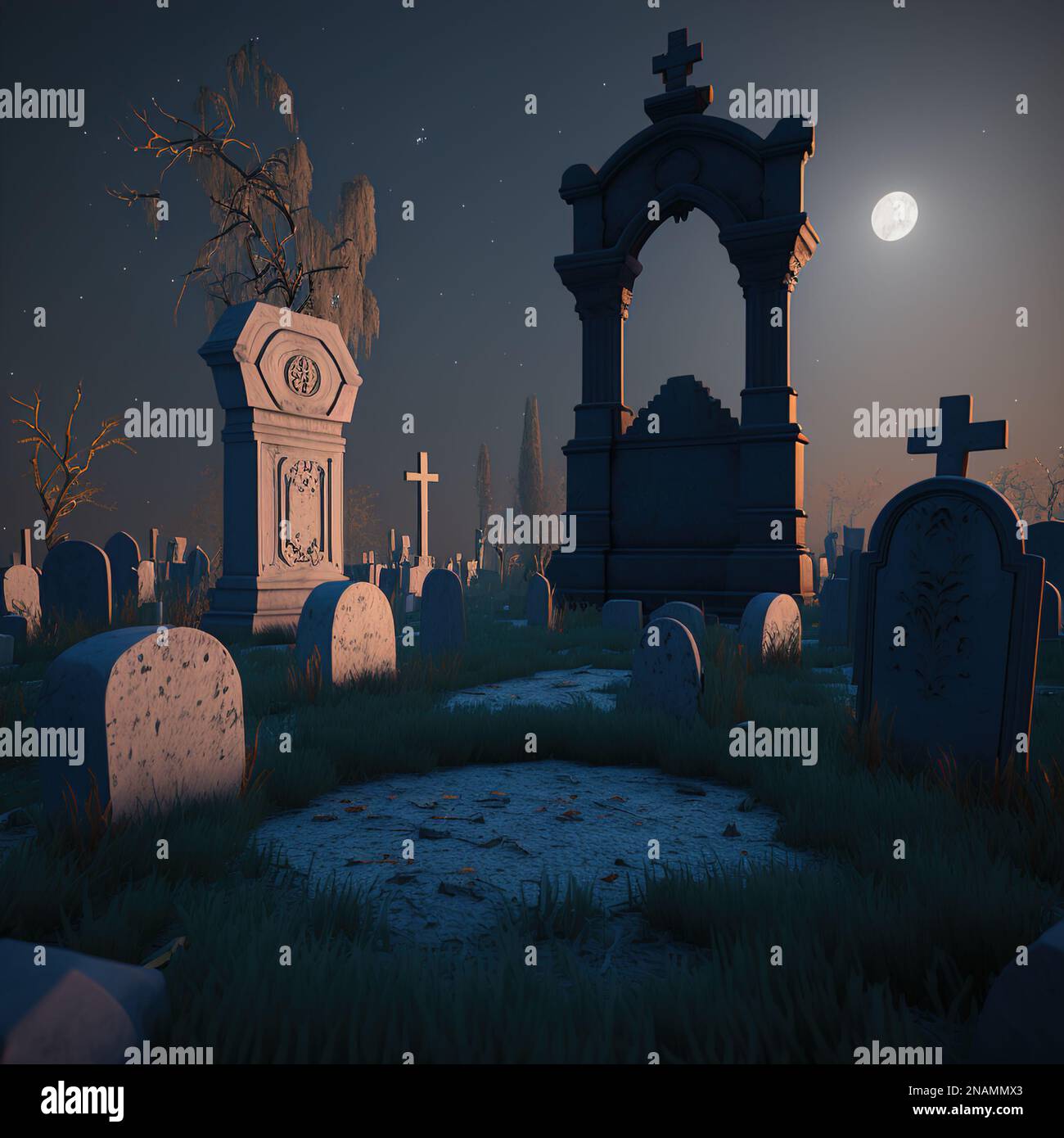 Moonlit cemetery hi-res stock photography and images - Alamy