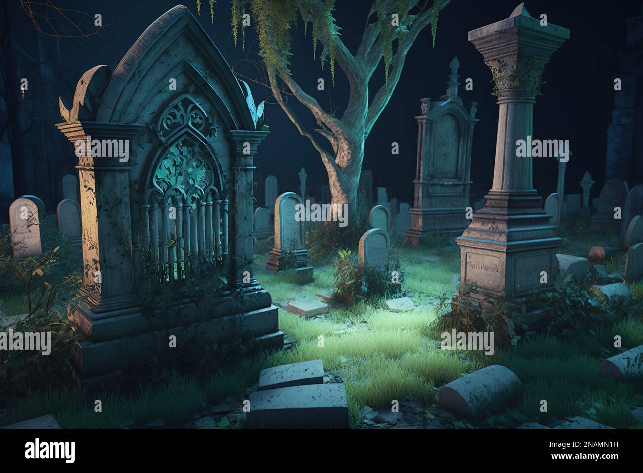 Moonlit cemetery hi-res stock photography and images - Alamy