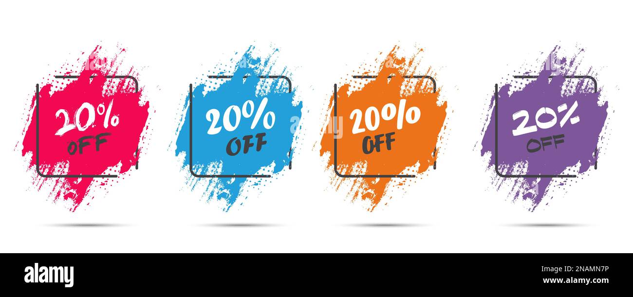 Set of grunge sticker with 20 percent off in a flat design with ...