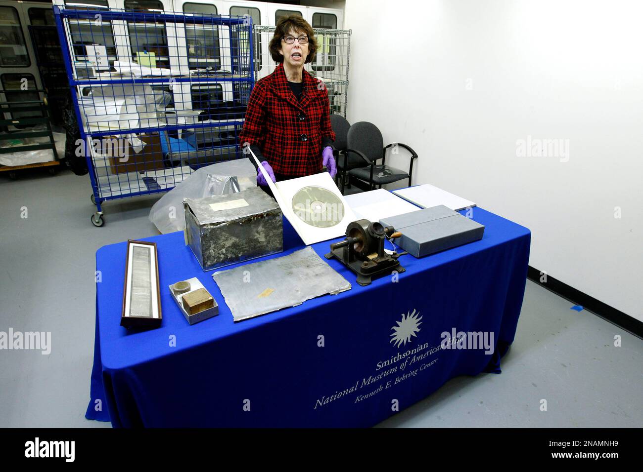 Curator Carlene Stephens shows some recordings by Thomas Edison ...