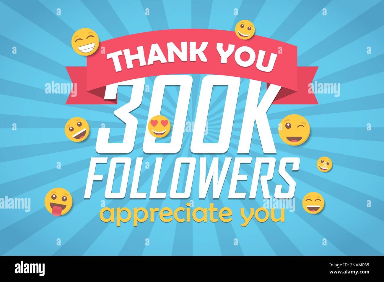 Thank you 300k followers congratulation background with emoticon ...