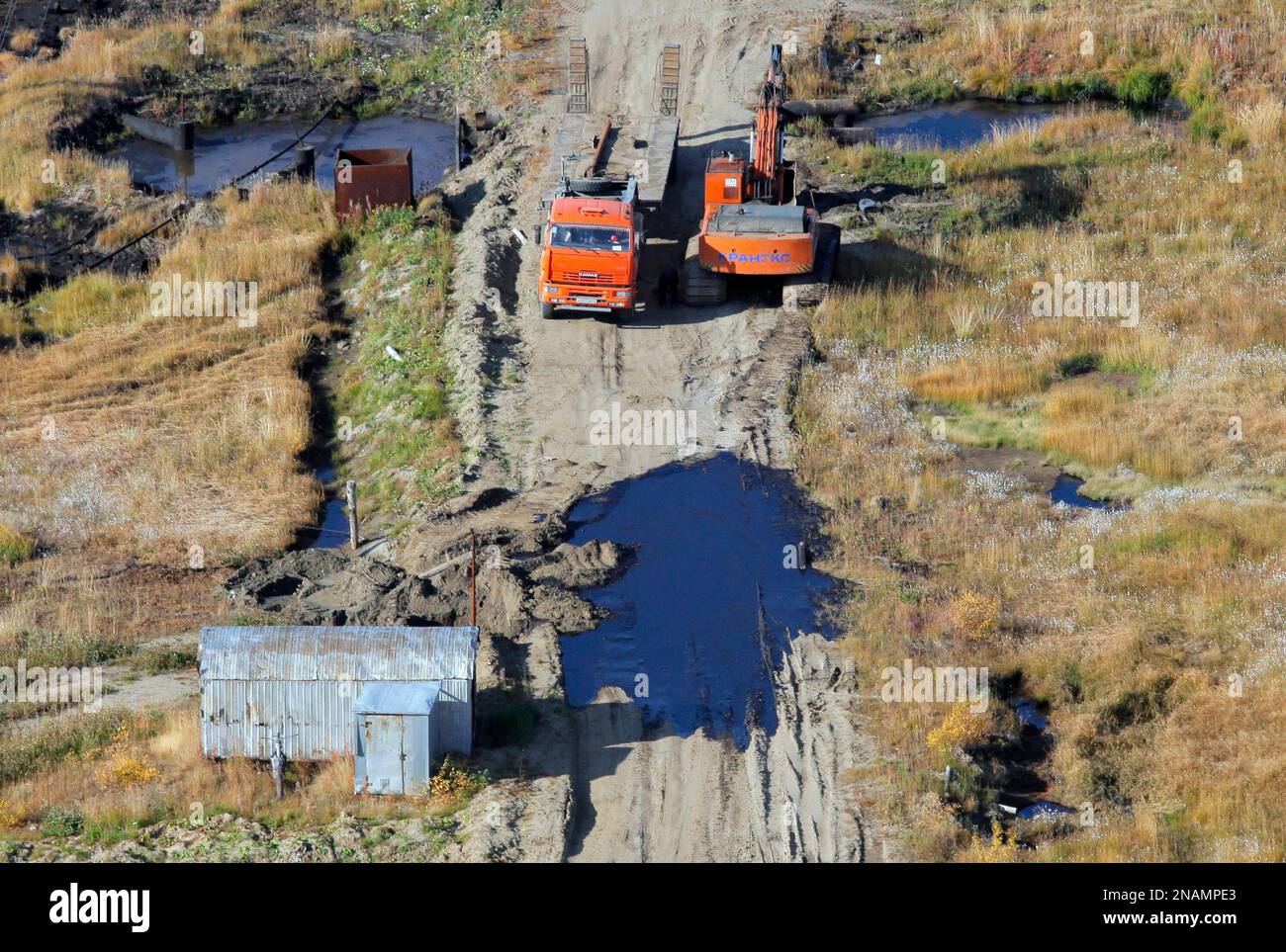 In this Monday, Sept. 12, 2011 photo an aerial view of an oil spill ...