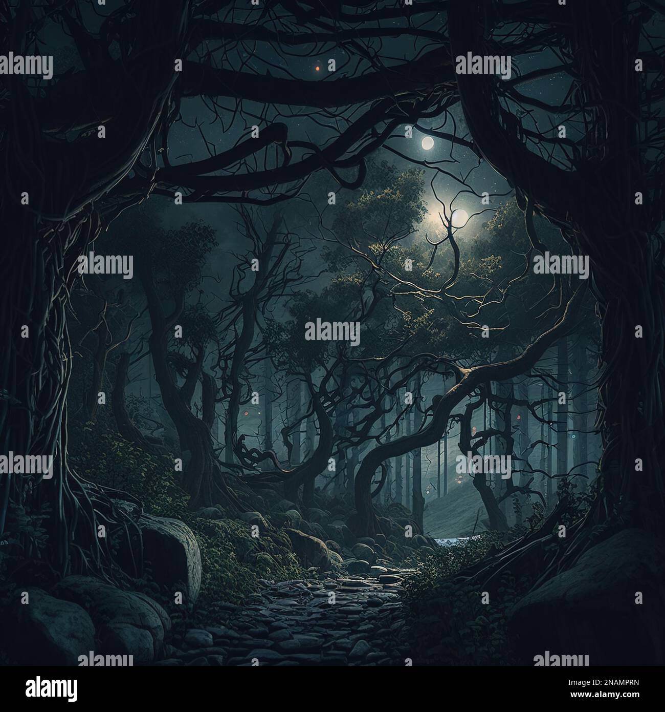Eerie moonlit forest hi-res stock photography and images - Alamy