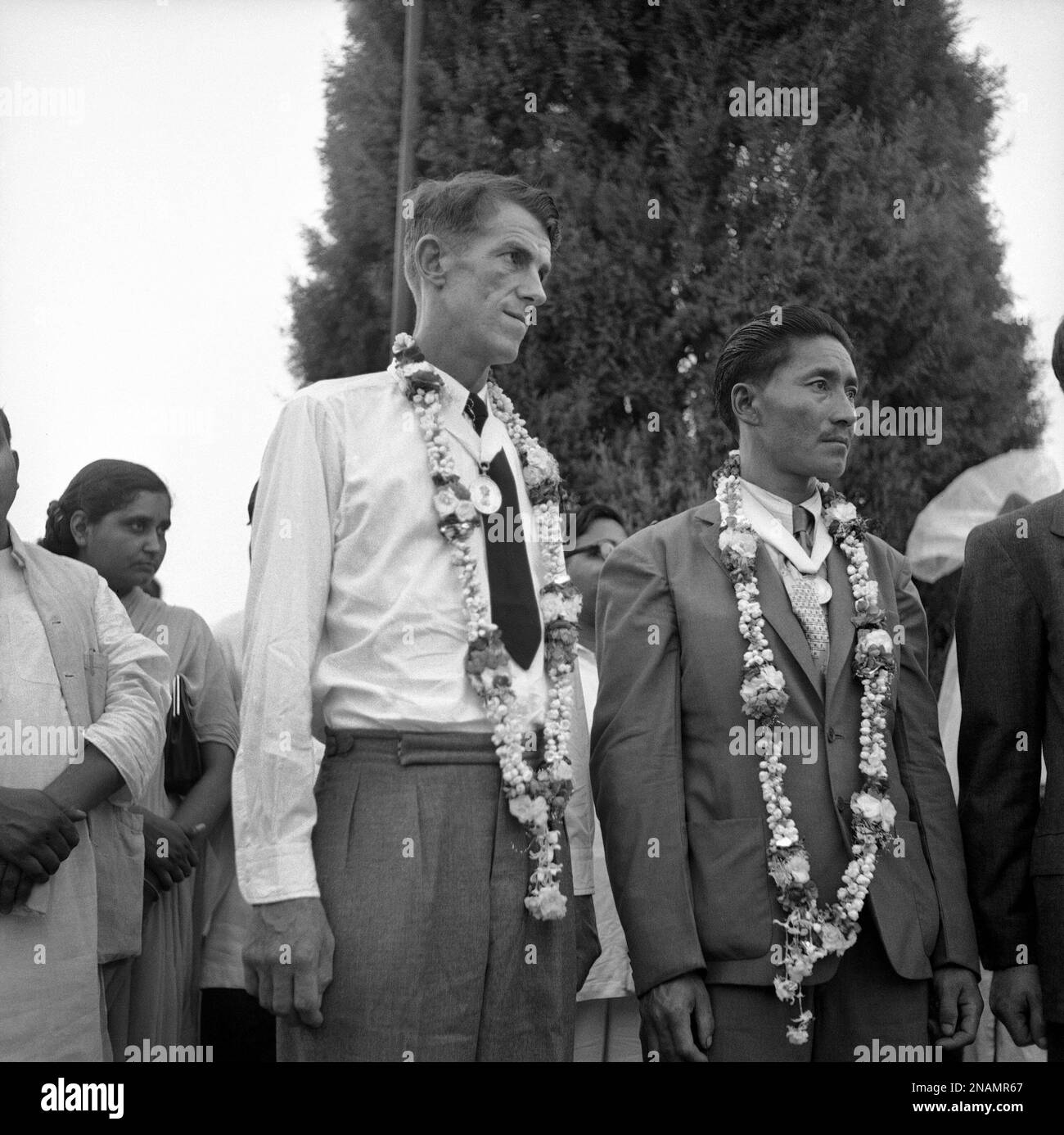 Edmund Percival Hillary, 34, left, and Sherpa Tenzing Norgay, the 39 ...