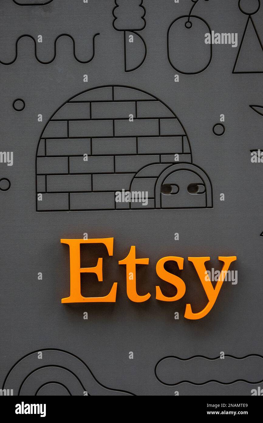Etsy logo at their headquarters in DUMBO Brooklyn NYC Stock Photo - Alamy