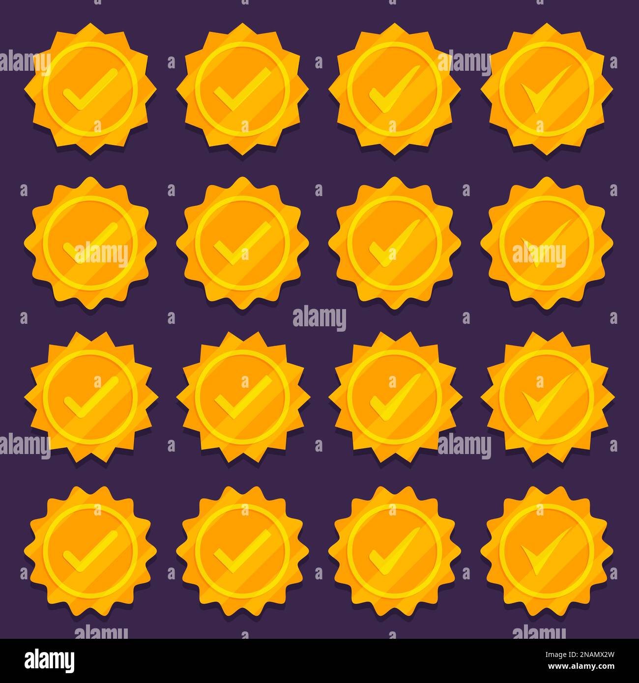 Set of golden check mark medal icons. Profile verification icons Stock ...
