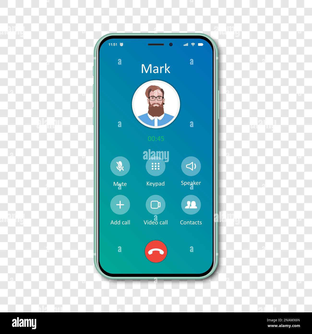 Smartphone call app interface template on a transparent background ...