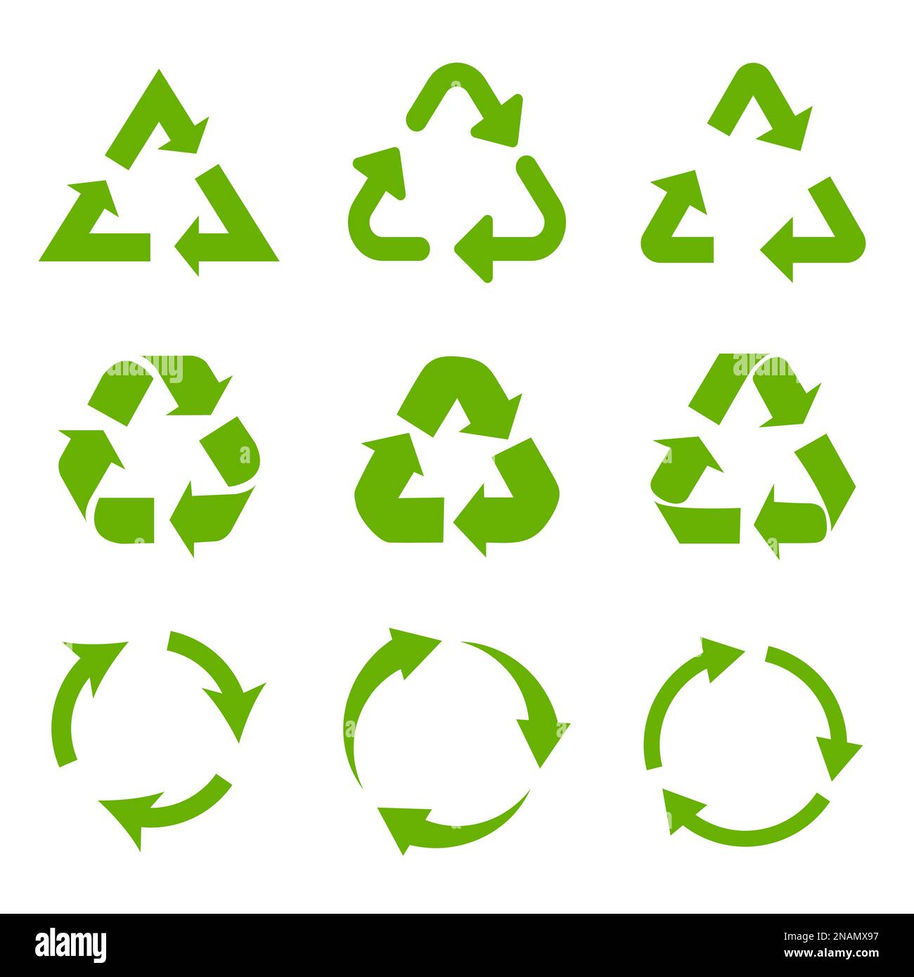 Set of green recycle arrows icons on a white background in a flat ... Set of green recycle arrows icons on a white background in a flat ...