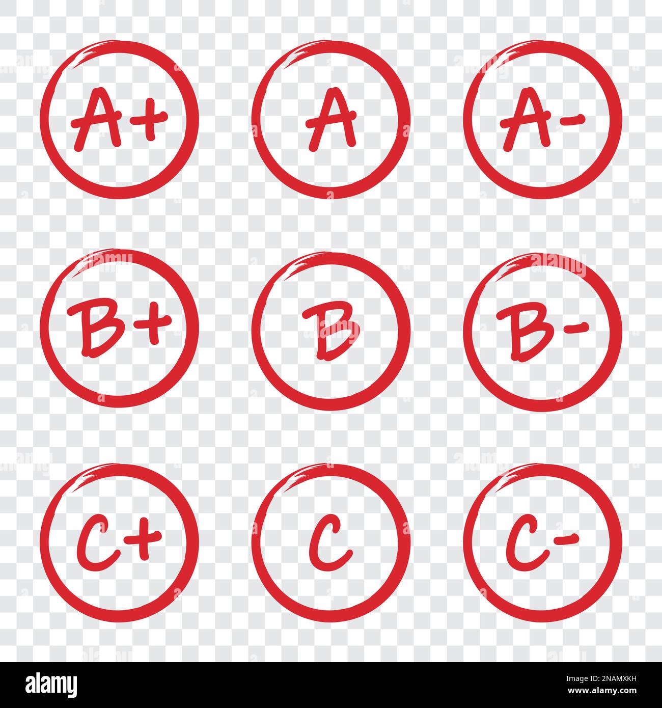 Set of grade result red circles on a transparent background Stock ...