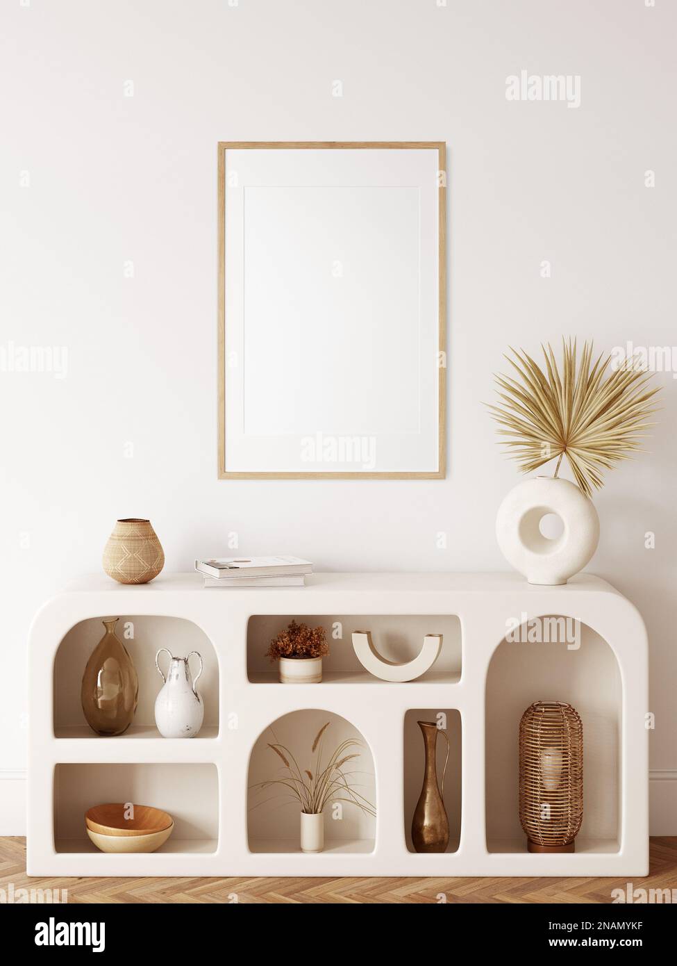 Angle frame, angle interior, and poster mockup in Boho style interior ...