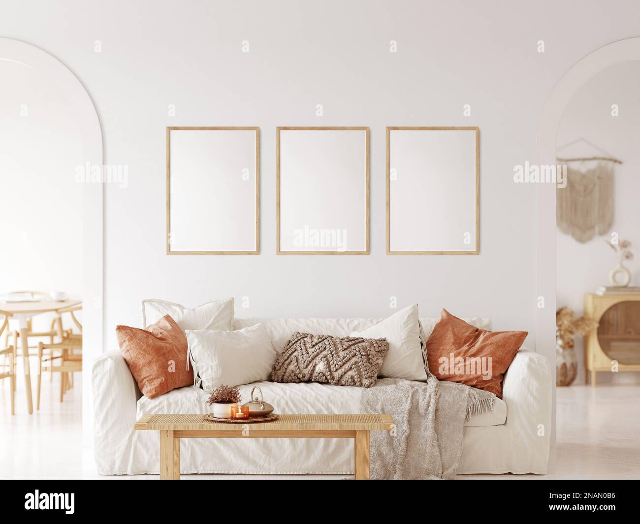 Angle frame, angle interior, and poster mockup in Boho style interior ...