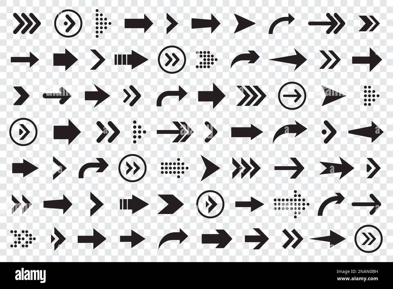Set of arrows collection in black color on a transparent background for ...