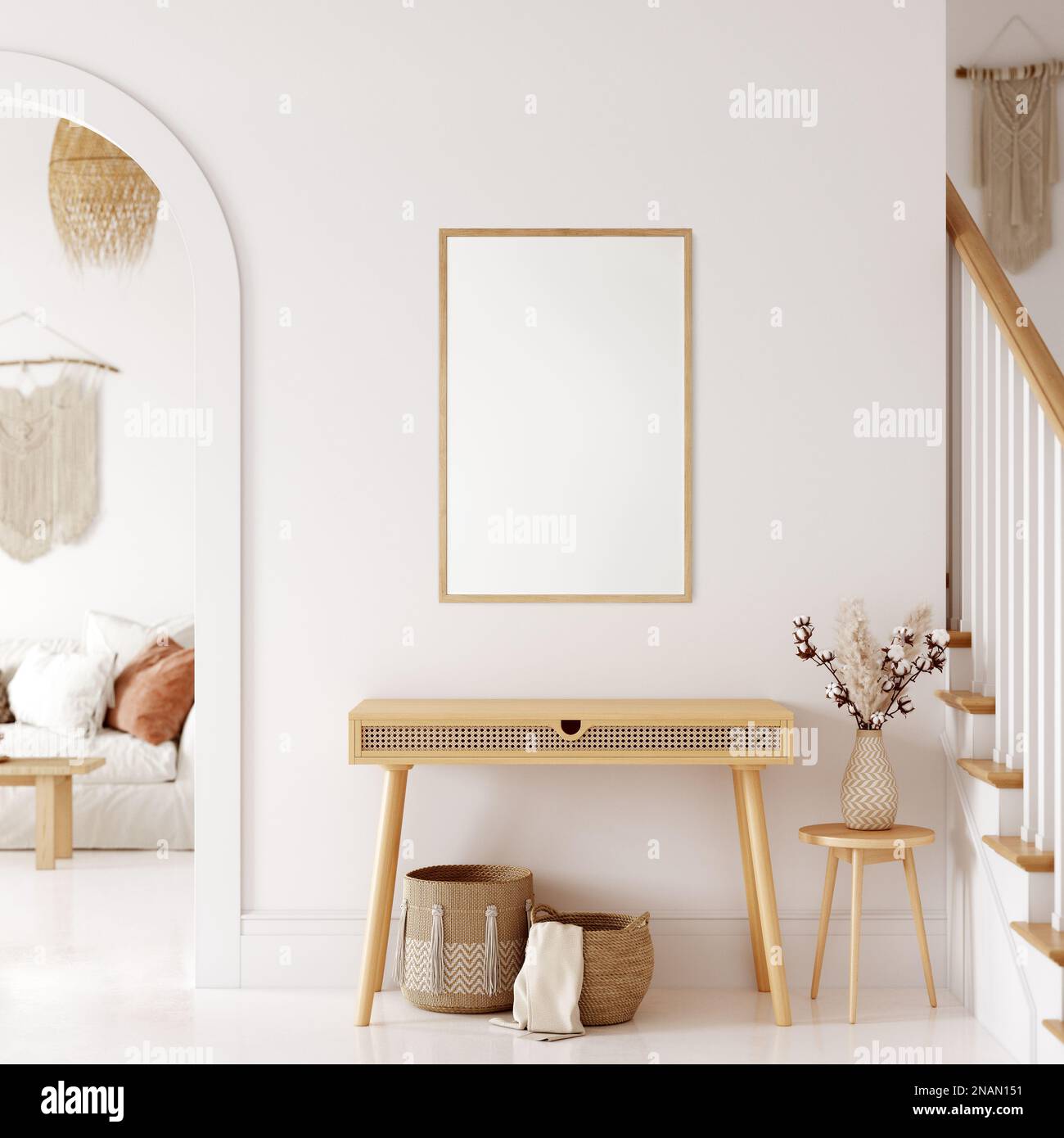 Angle frame, angle interior, and poster mockup in Boho style interior ...