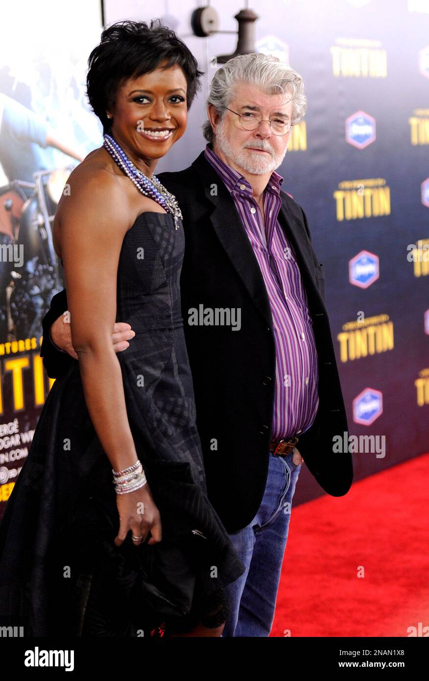 Director George Lucas and girlfriend Mellody Hobson attend the premiere ...