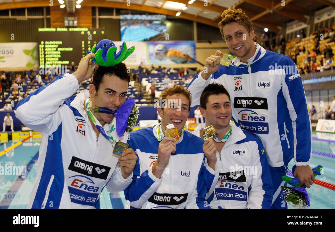 Italy's gold medal winning team, from left, Federico Bocchia, Andrea ...