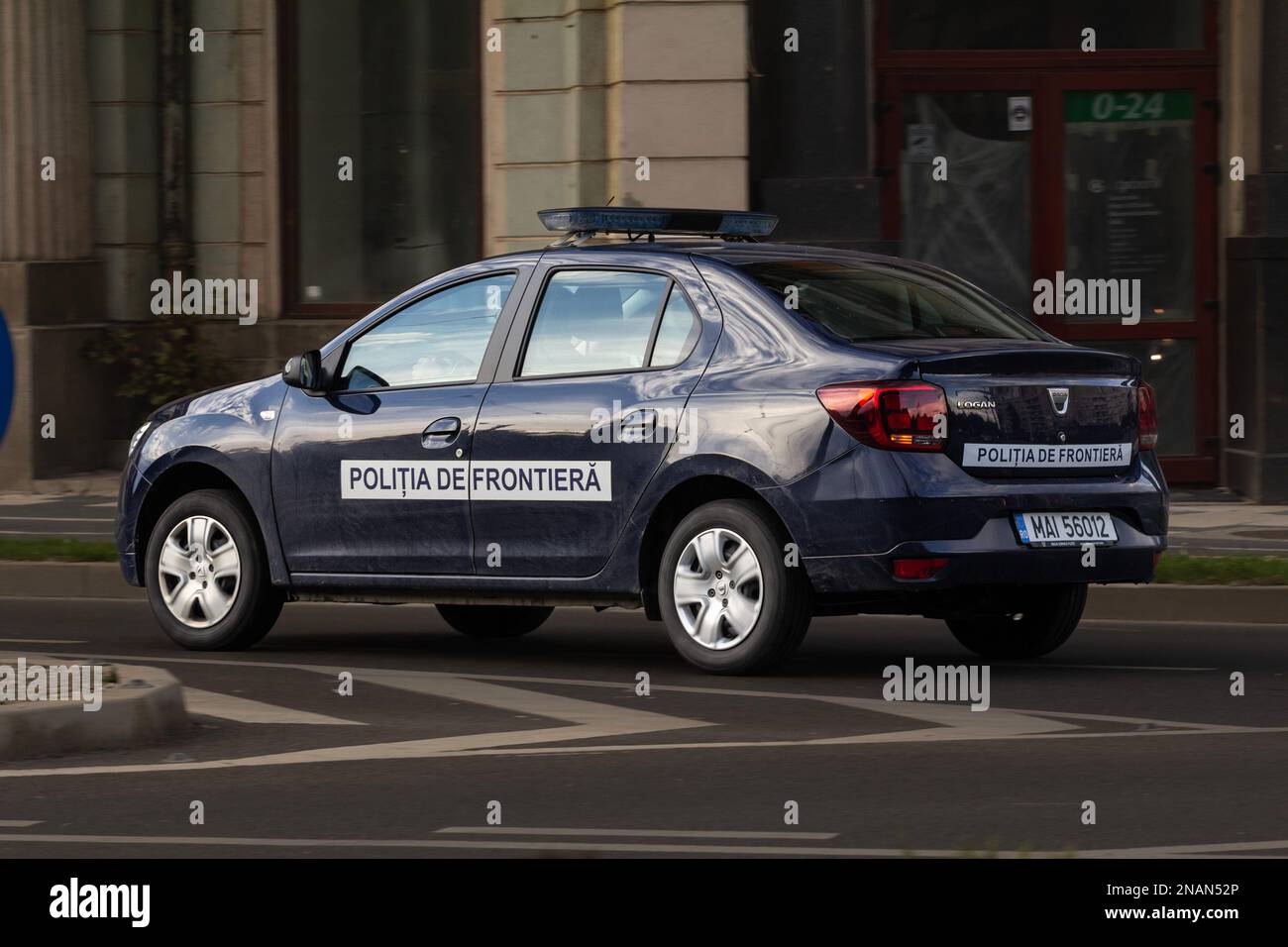 Picture of a Romanain border police forces car passing in Timisoara, in ...