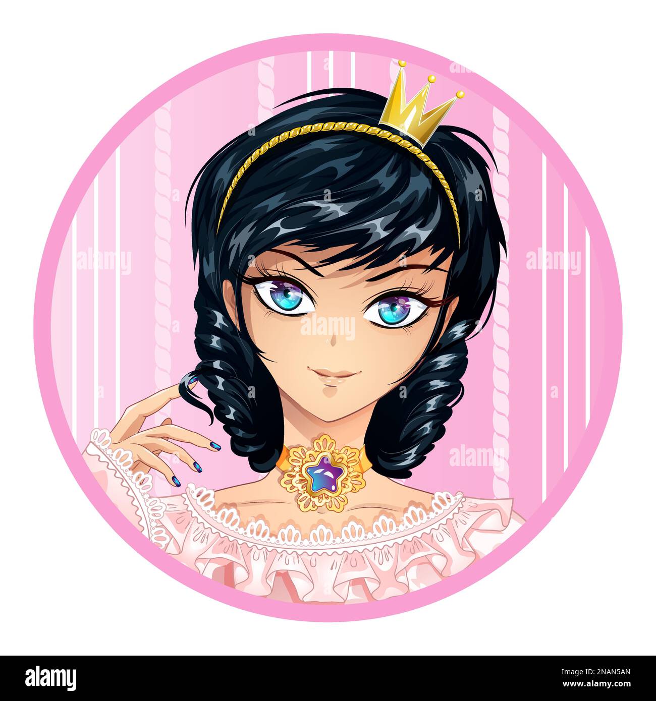 Cute anime princess portrait. Anime style hand drawn vector ...