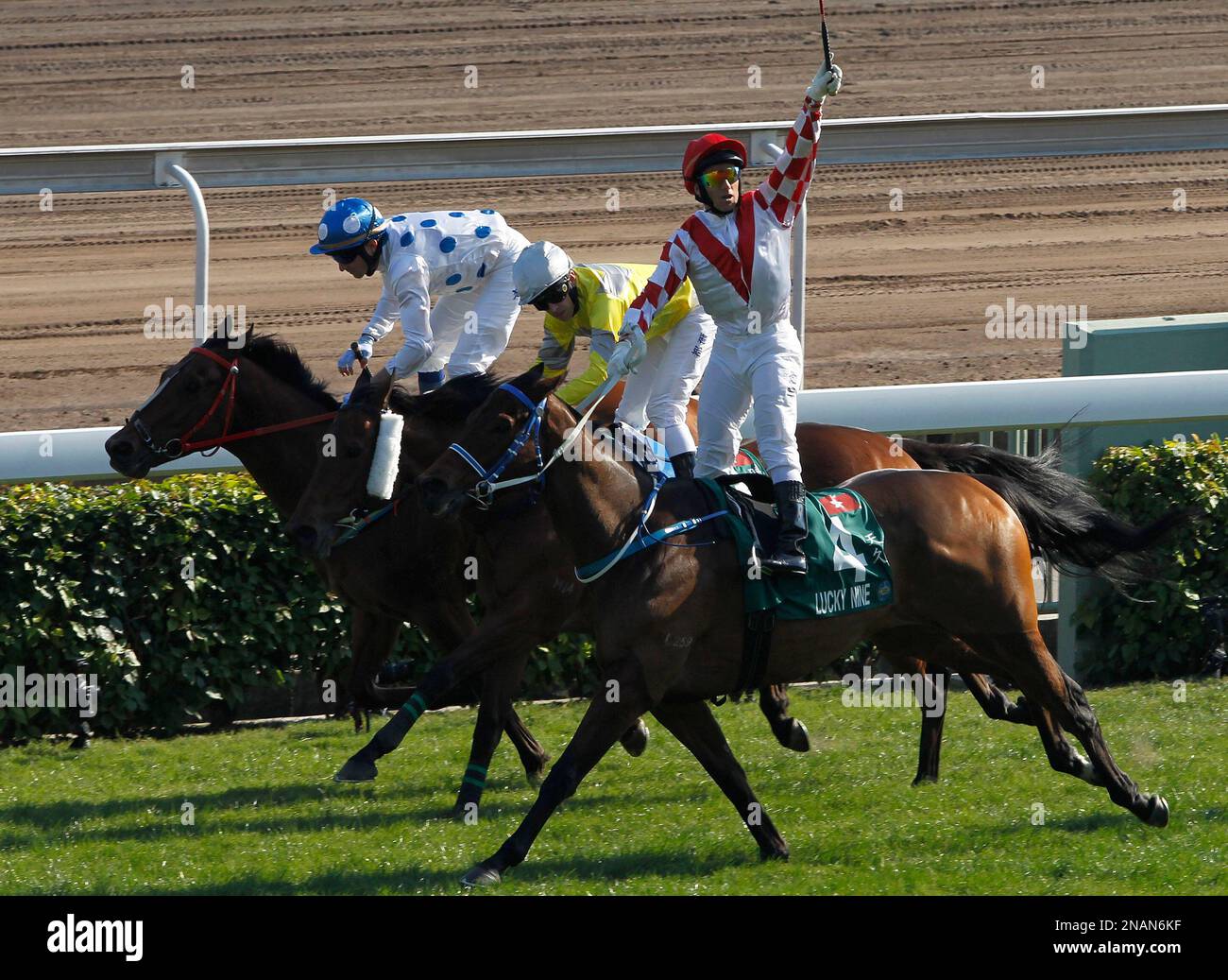 Australian jockey Brett Prebbie riding Hong Kong horse Lucky Nine ...