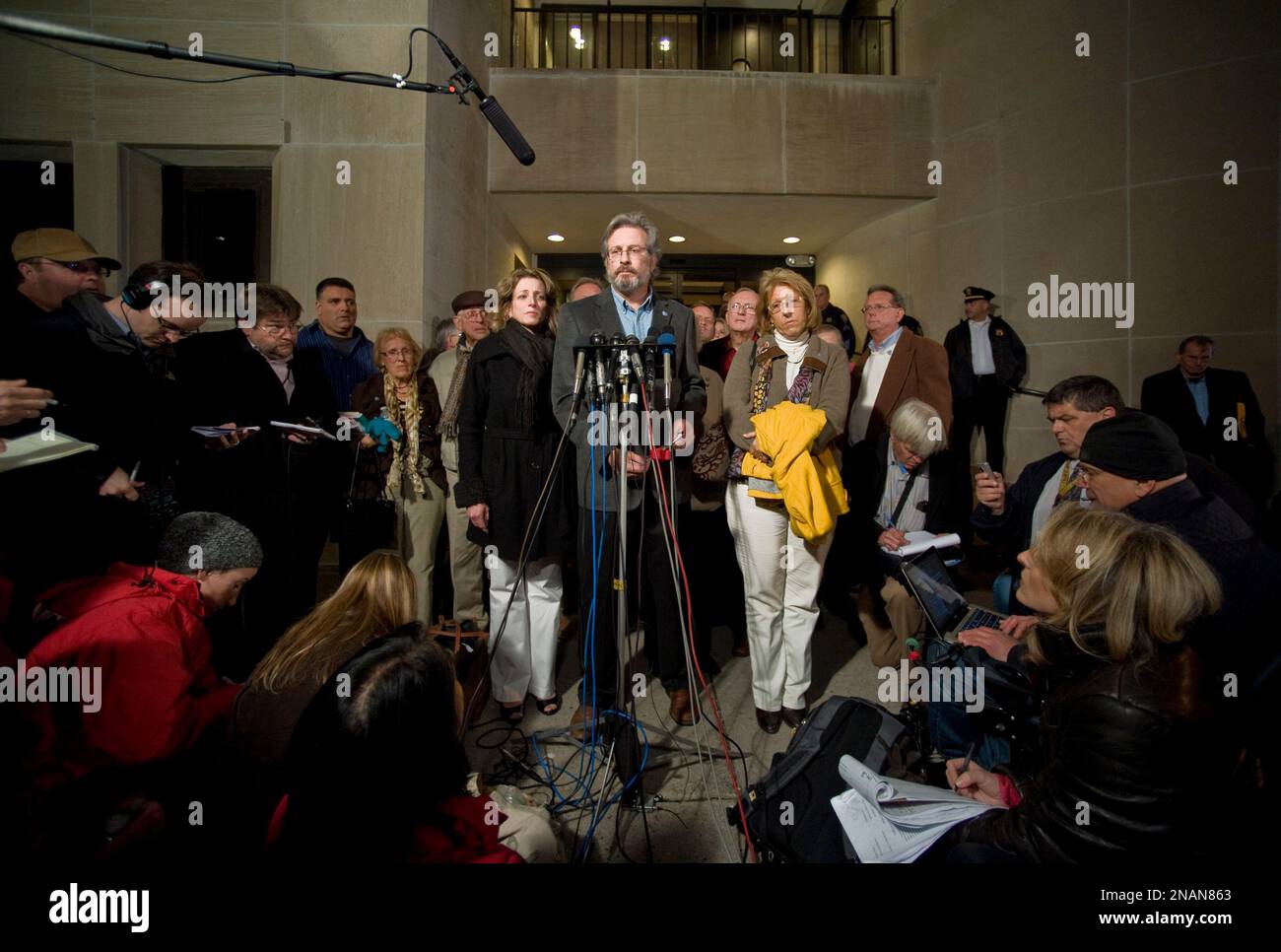 Dr. William Petit Jr., center speaks to the media outside Superior ...