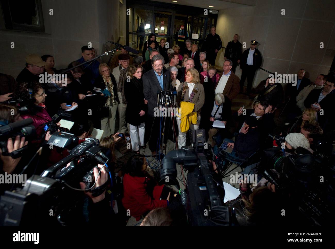 Dr. William Petit Jr., center speaks to the media outside Superior ...