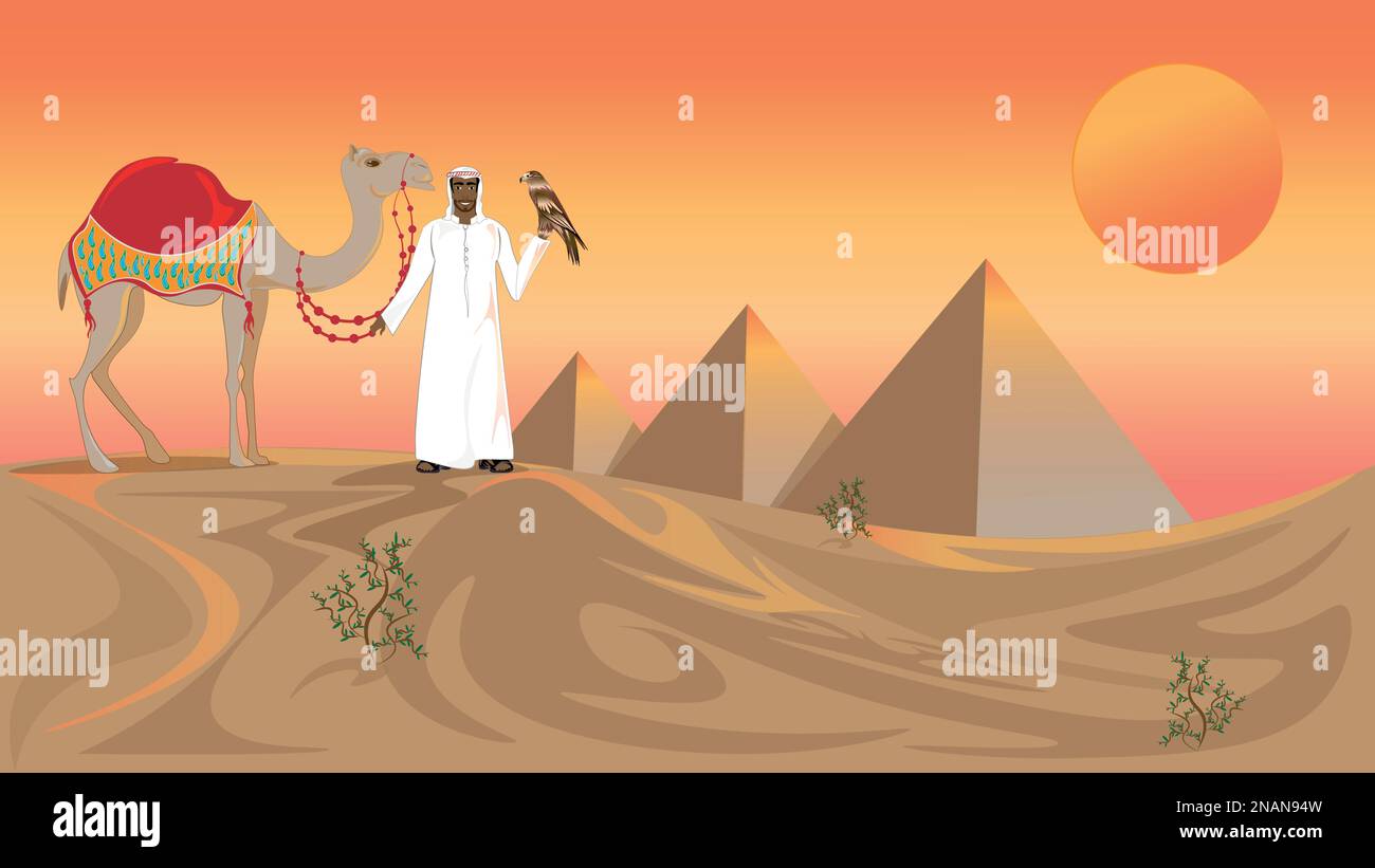 ancient pyramids,Egypt. The hot sun paints the sky in fiery colours. An ...