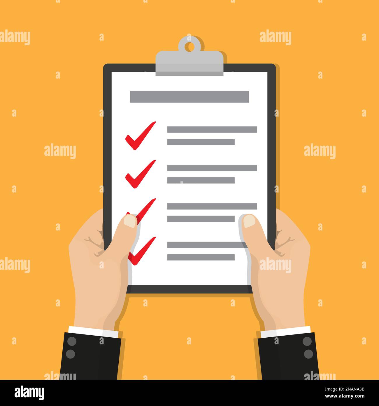 Businessman hands holding clipboard checklist in a flat design Stock ...