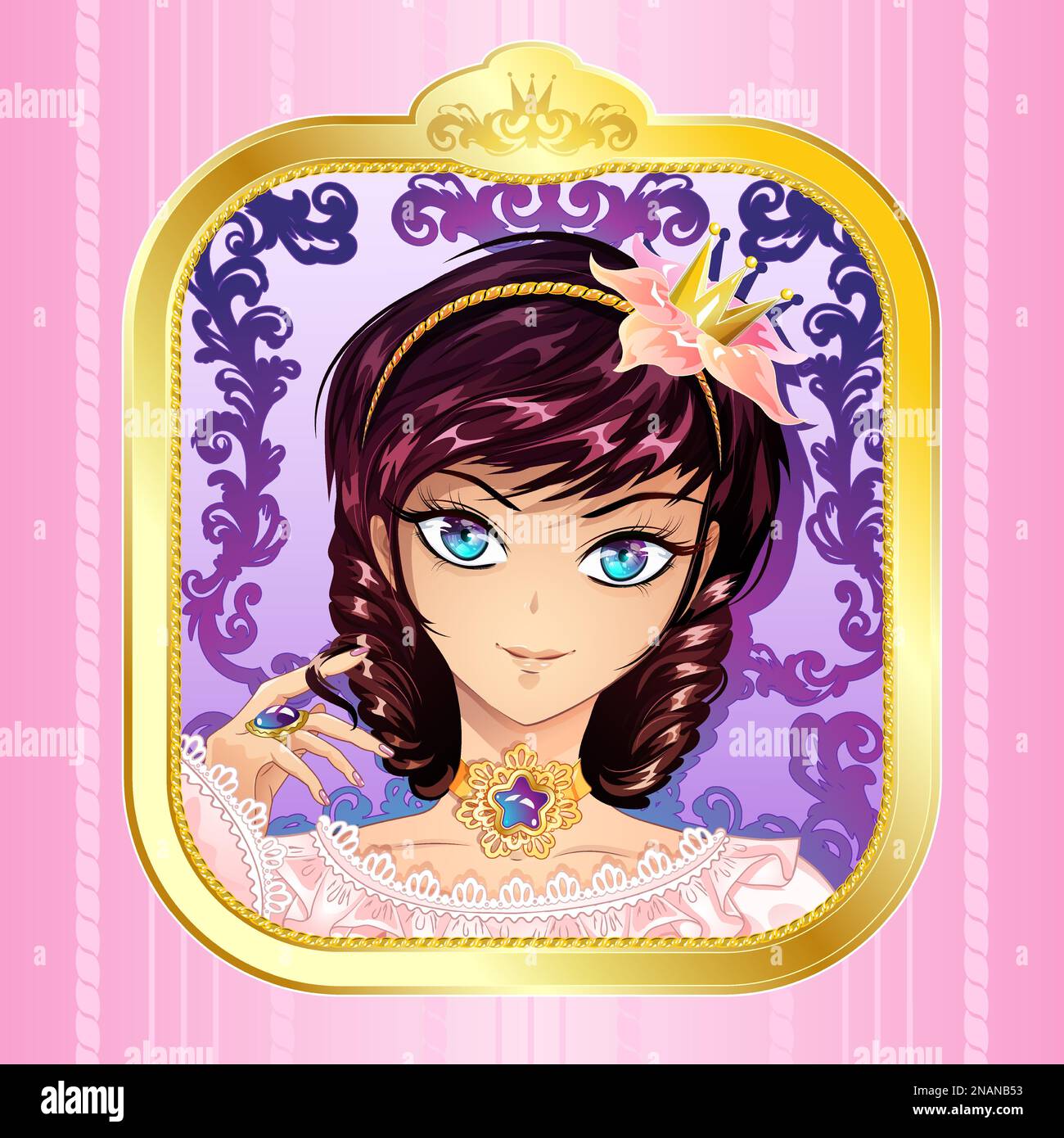 Cute anime princess portrait. Anime style hand drawn vector ...