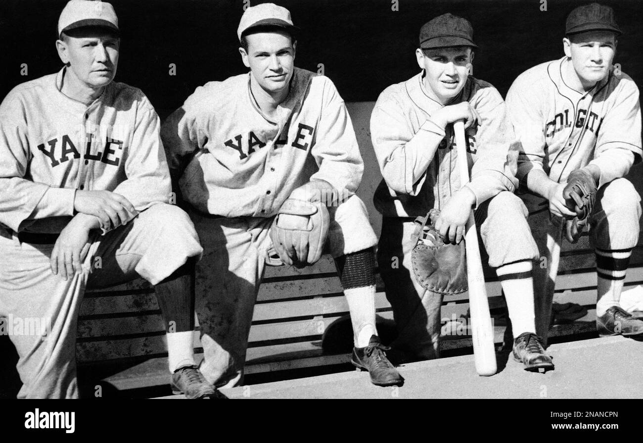 From left to right are: Joe Wood Sr., coach of the Yale baseball team ...