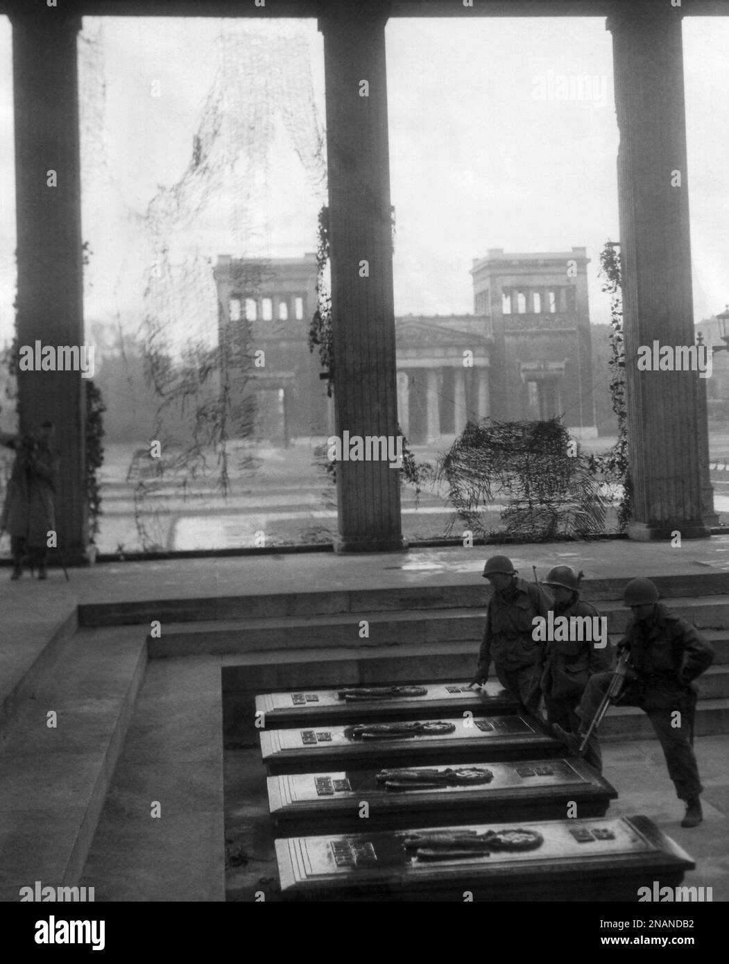 G.I.S. inspects the tombs in the Ehrenmal in Munich, Germany on May 3 ...
