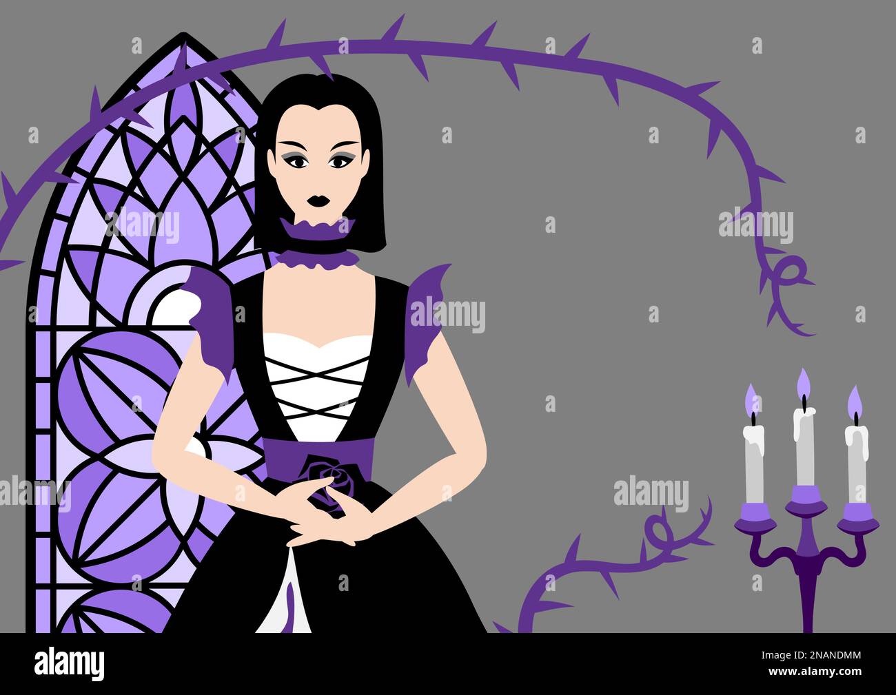 Greeting card in gothic style. Girl in dark dress. Illustration or ...