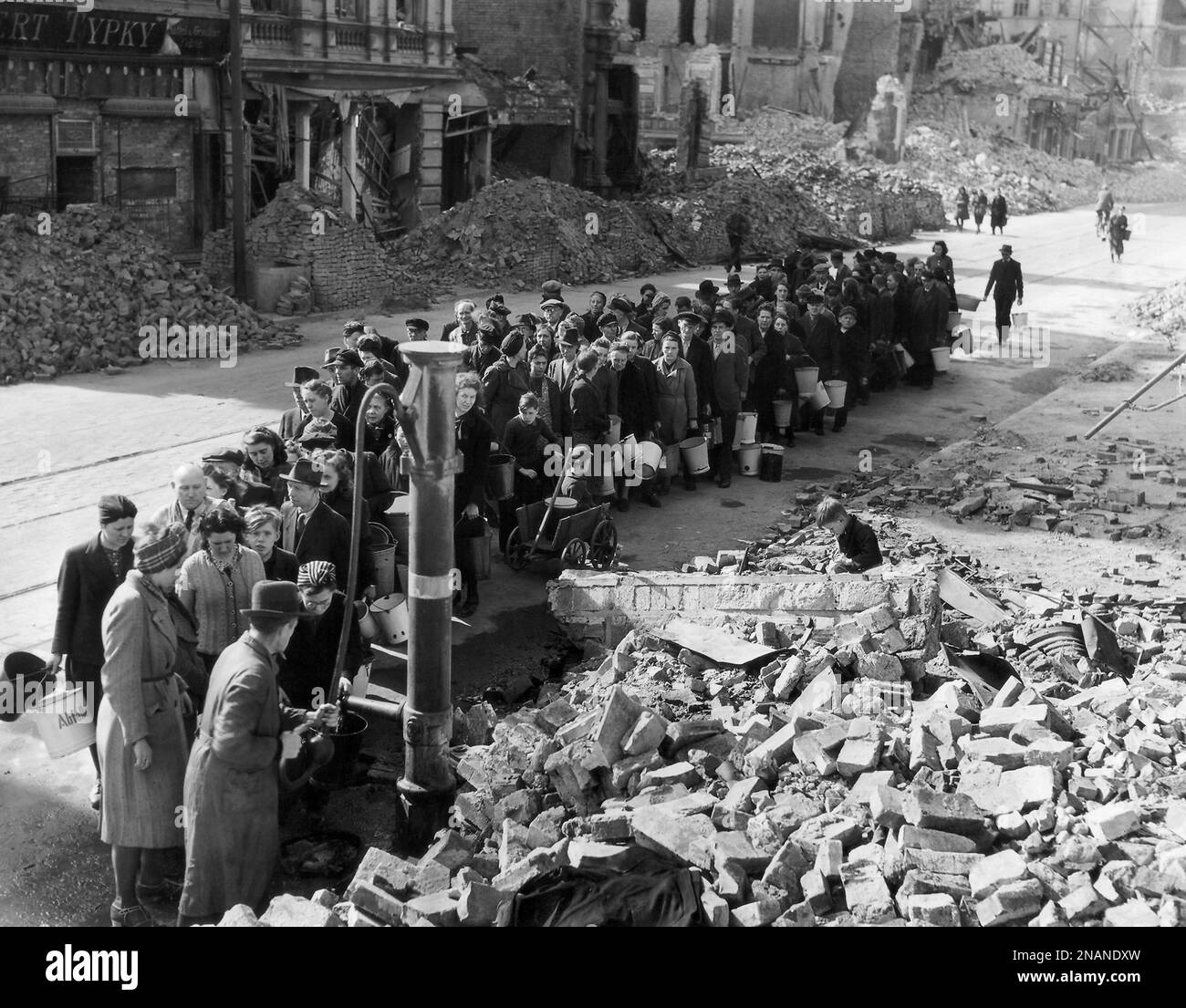 One of the few sources of water left in the battered city, this pump in ...