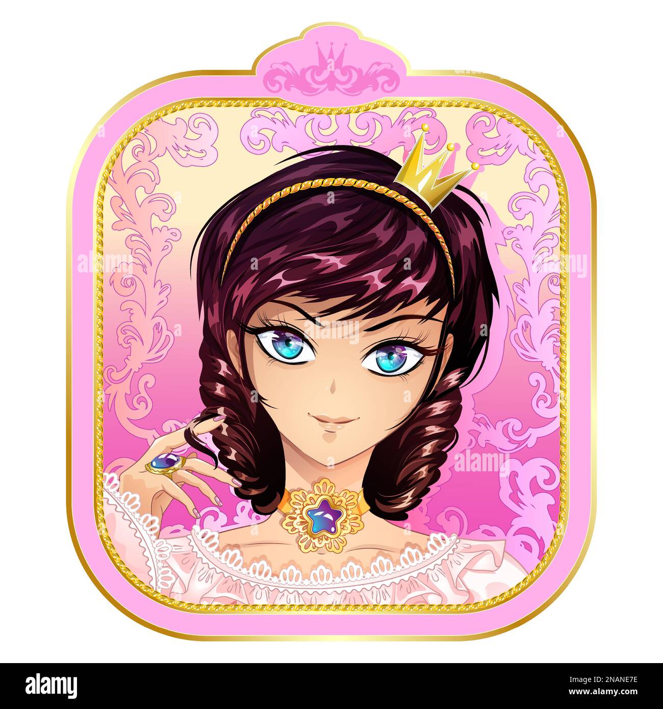 Cute anime princess portrait. Anime style hand drawn vector ...