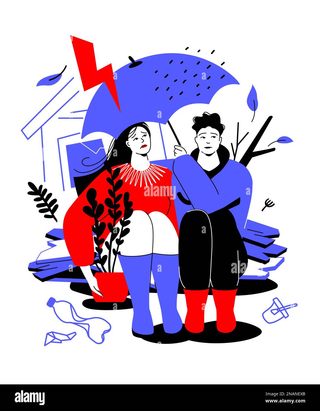 Aftermath of hurricane - colorful flat design style illustration Stock ...