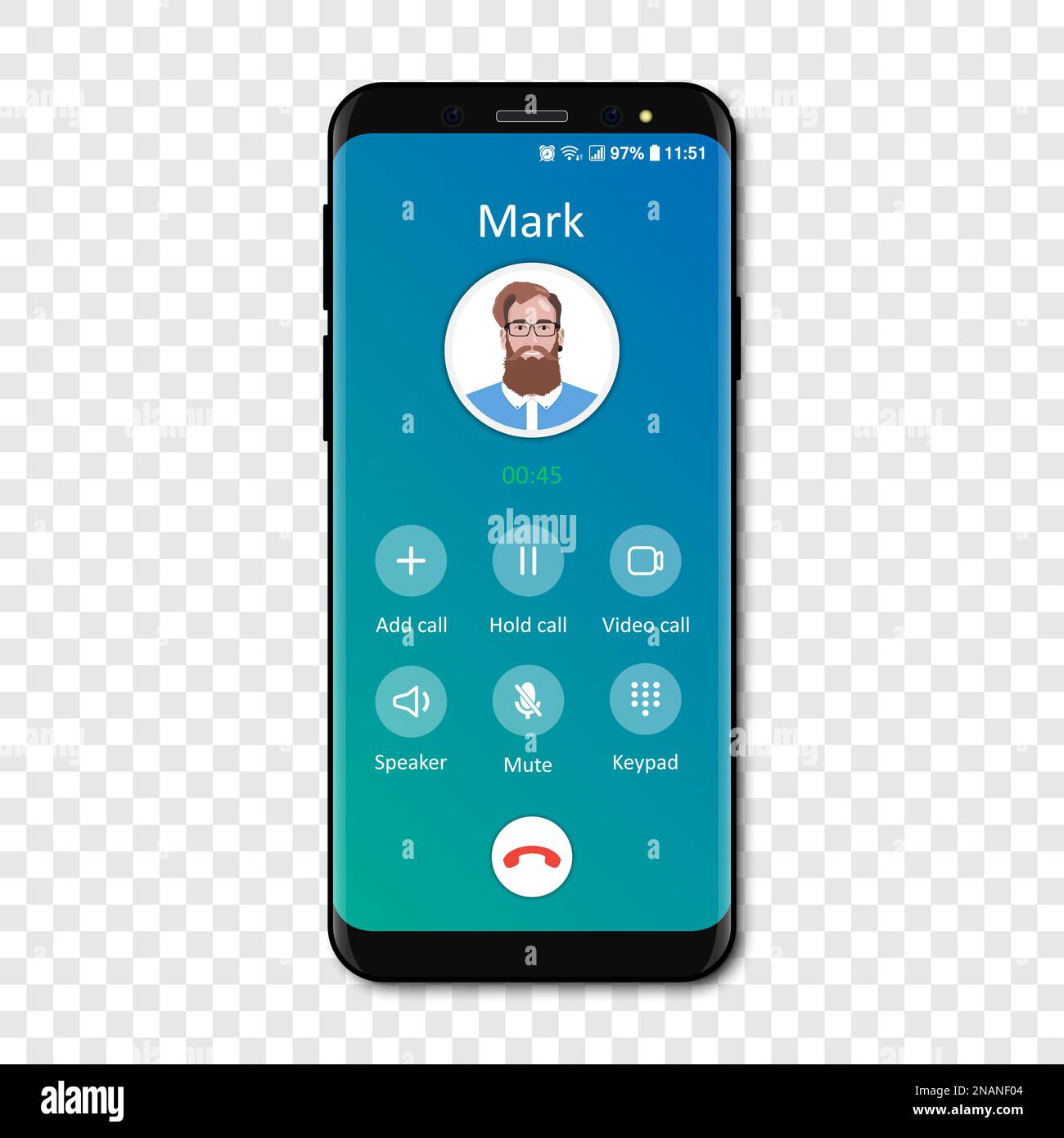 Smartphone call app interface template on a transparent background ...
