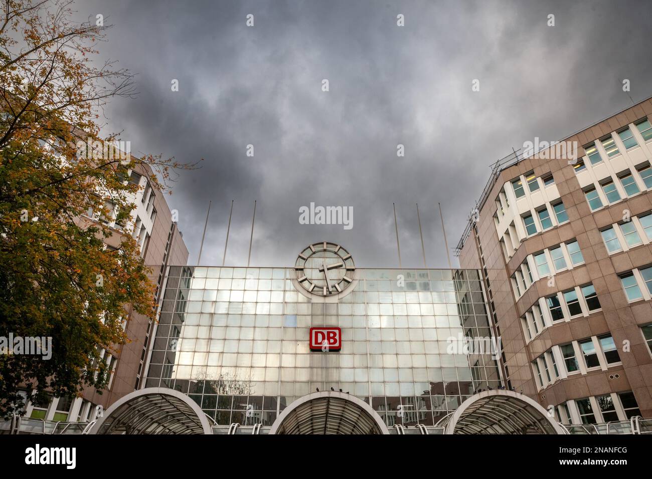 Picture of a sign with the logo of Deutsche Bahn on Essen Train station ...