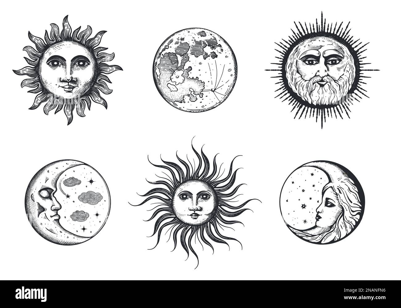Set of moon and sun vector illustration Stock Vector Image & Art - Alamy