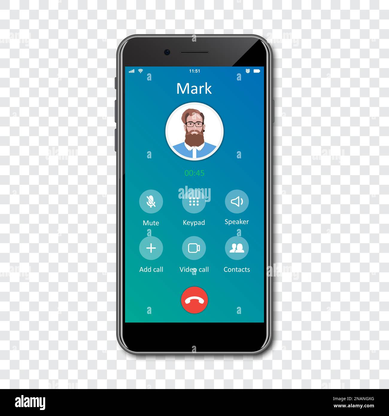 Smartphone call app interface template on a transparent background ...