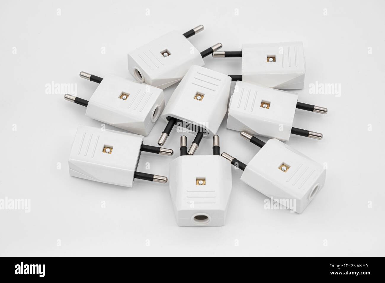 white power plugs on white background Stock Photo - Alamy