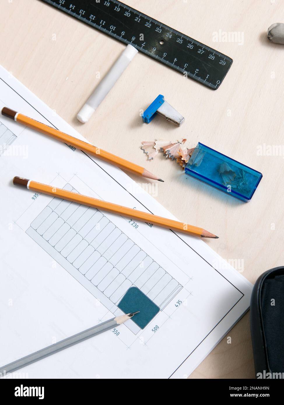 Architects workplace with drawing tools Stock Photo - Alamy