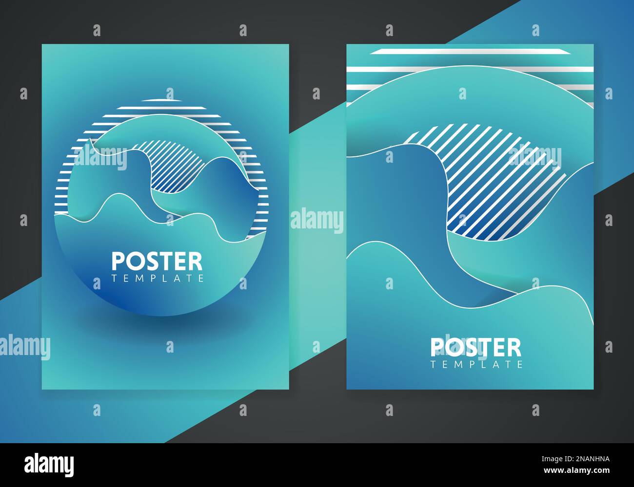 Abstract dynamic gradient graphic elements in modern style. Blue Posters with flowing liquid ...