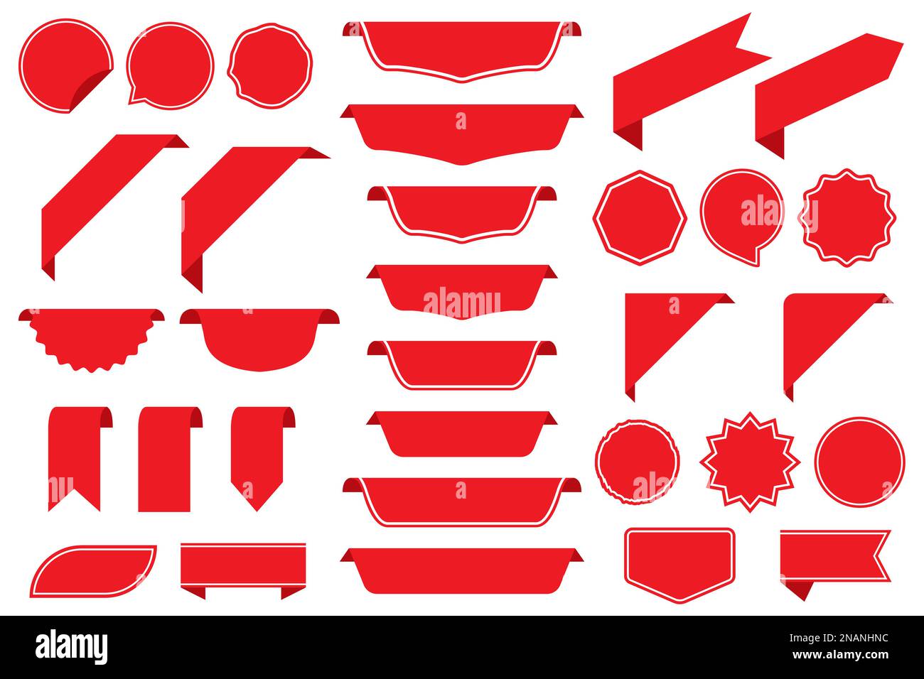 Set of blank labels in red isolated on white background. Ribbon set ...