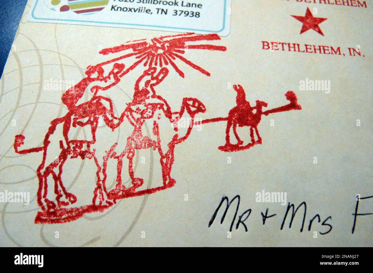 This Dec. 6, 2011, photo shows the postmark cachet depicting the three ...